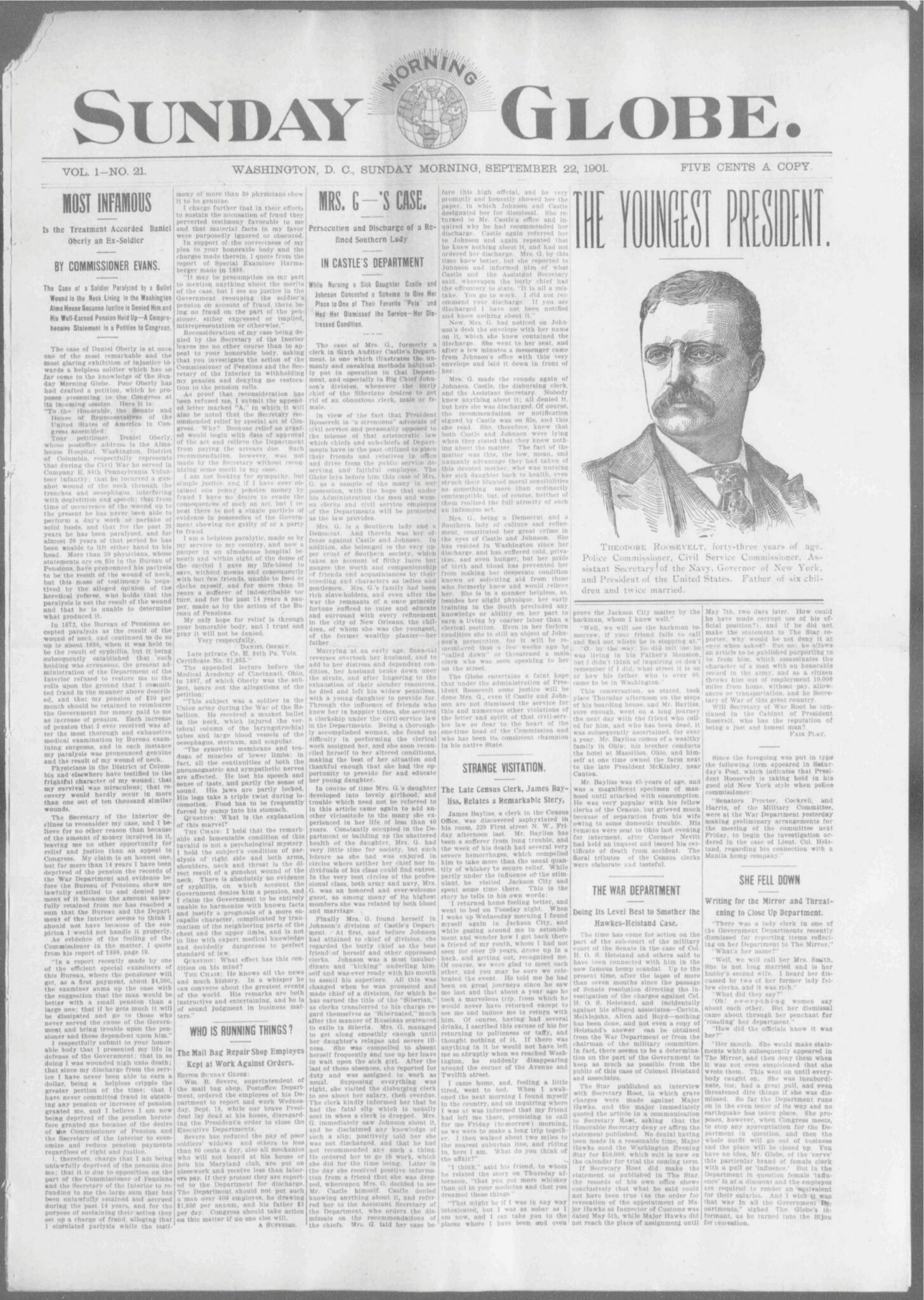 Reading the Sunday Morning Globe from September 22nd, 1901 – President ...