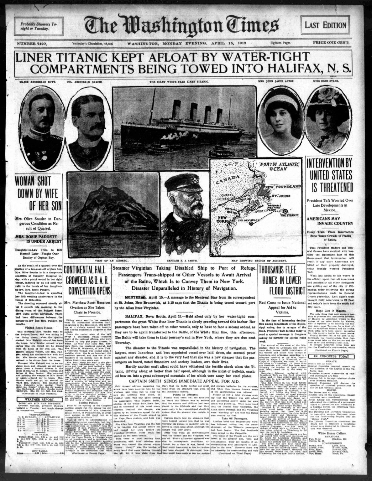100 Years Ago Today: The Washington Times Front Page on the Evening of ...