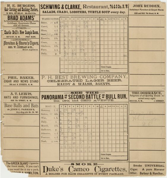 Exploring the 1886 Washington Nationals Baseball Season Through Scorecards