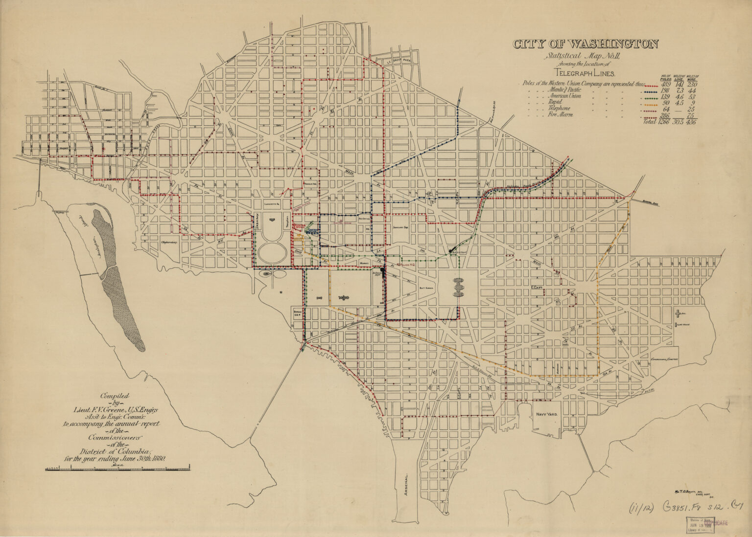1880 Map of Telegraph Lines in Washington