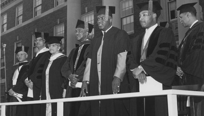 Jackie Robinson and Martin Luther King Jr. at Howard University in 1957