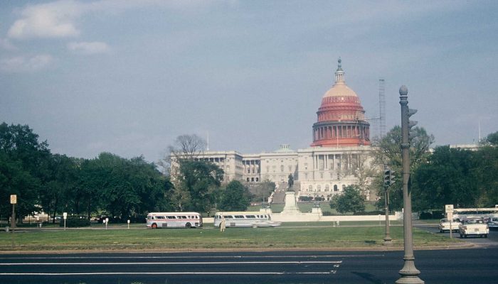 A Closer Look at the Red-Colored Dome of the Capitol Building in the 1950s